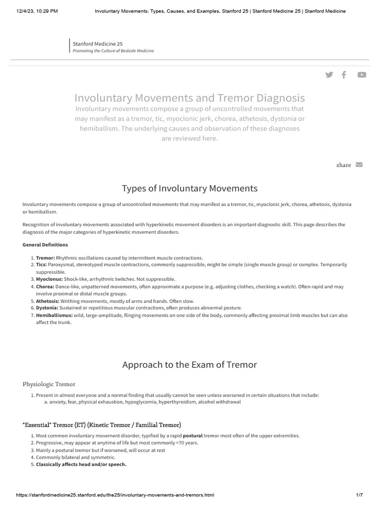 Involuntary Movements - Types, Causes, and Examples, Stanford 25 ...