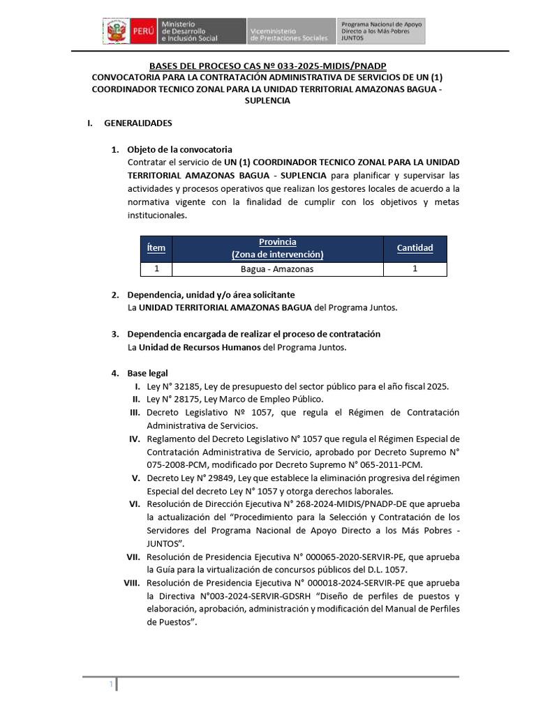Bases Cas 033-2025 CTZ Supl. Ut Amz. Bagua (F) (F) (F) (F) | PDF | Gestión de recursos humanos ...