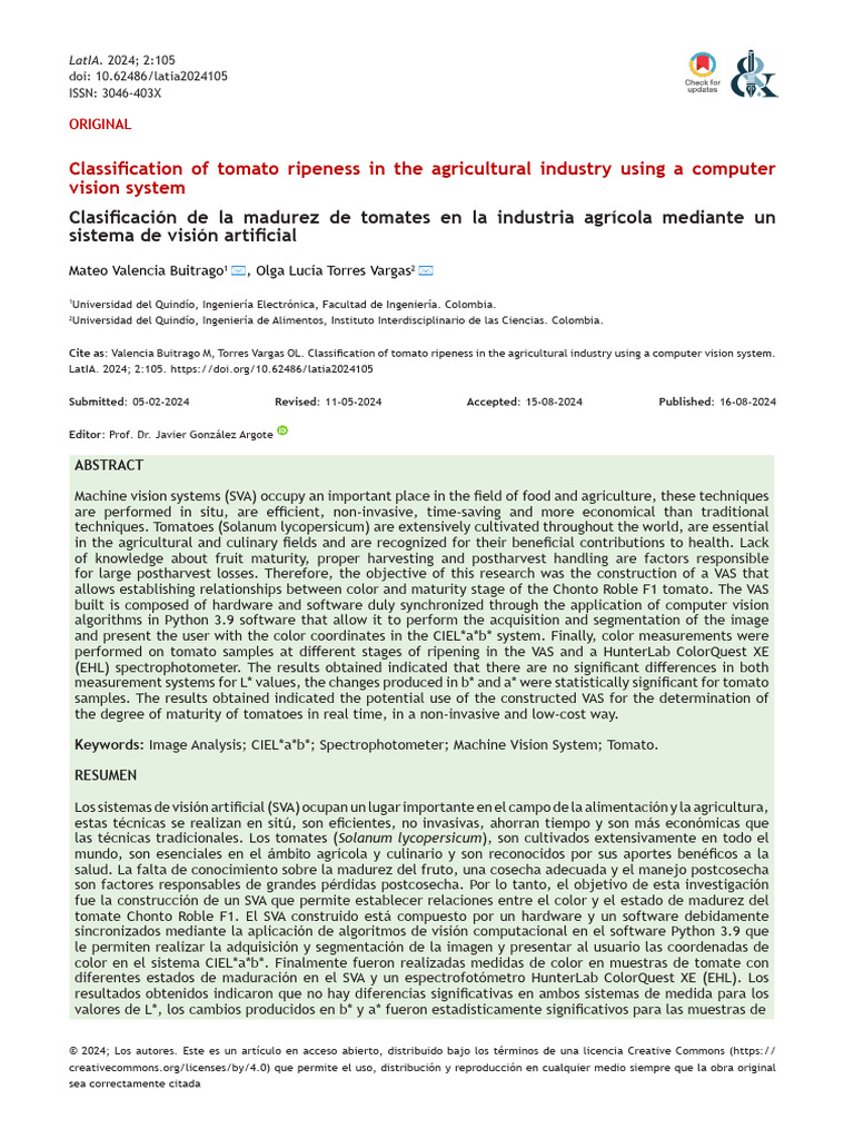 Chonto Roble Tomato Ripeness Classification | PDF | Tomato | Carotenoid
