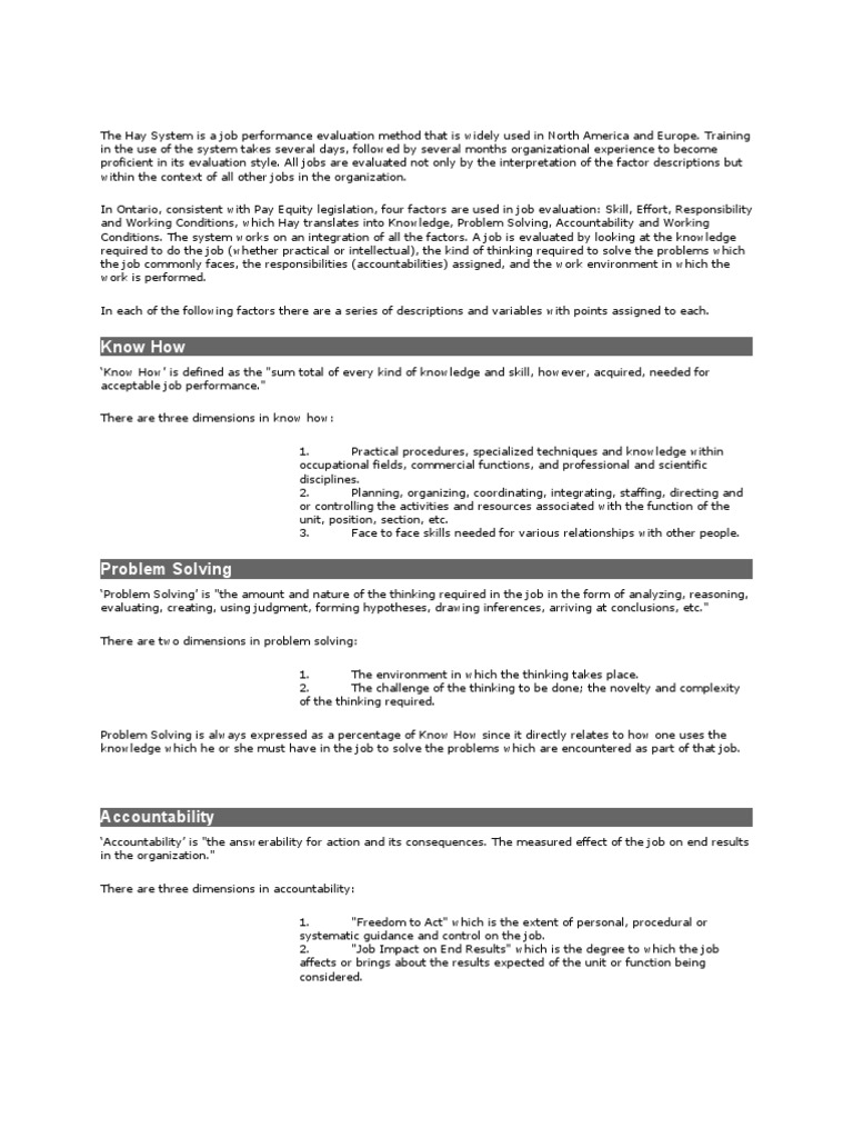 Hay Evaluation Method Compensation | Download Free PDF | Evaluation | Risk