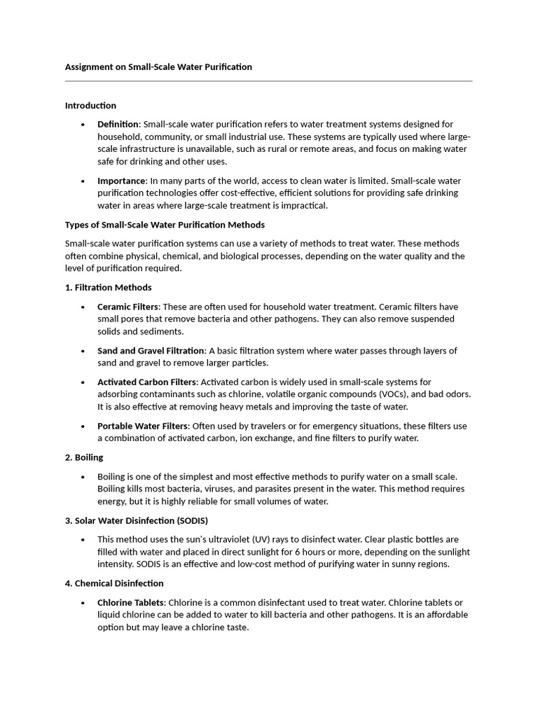 Assignment On Small Scale Water Purification | PDF | Water Purification | Water