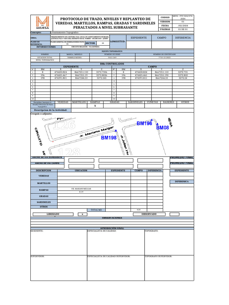 R-19 (Protocolo de Calidad de Trazo y Replanteo) | PDF | Topografía | Agrimensura