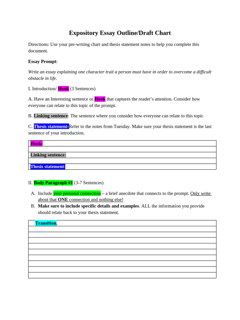 Outline For Expository Essay | PDF