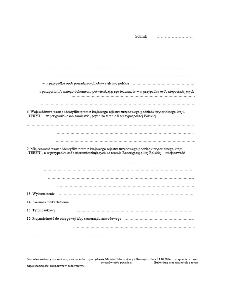 Formularz Osobowy 2015 | PDF