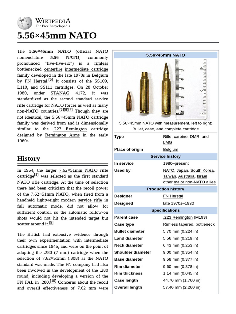 5.56×45mm NATO Cartridge Overview | PDF | Firearms | Ballistics