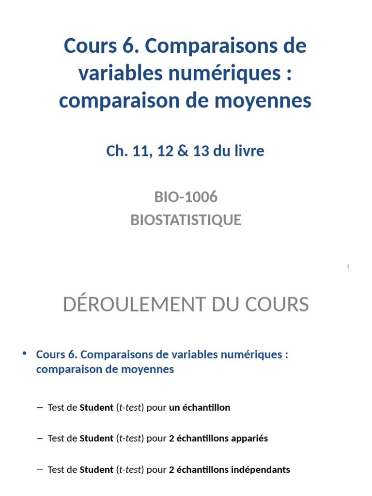 BIO1006_Cours6 | PDF | Échantillonnage (Statistiques) | Écart type