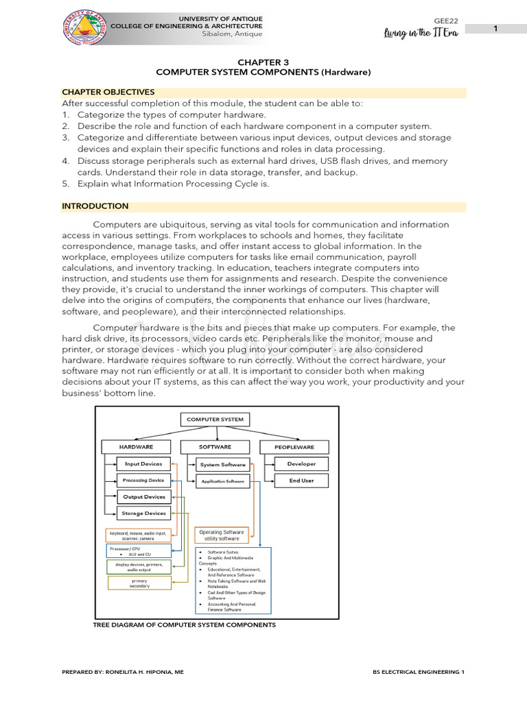 CHAPTER-3-COMPUTER-SYSTEM-COMPONENTS-_-HARDWARE | PDF | Printer (Computing) | Computer Monitor
