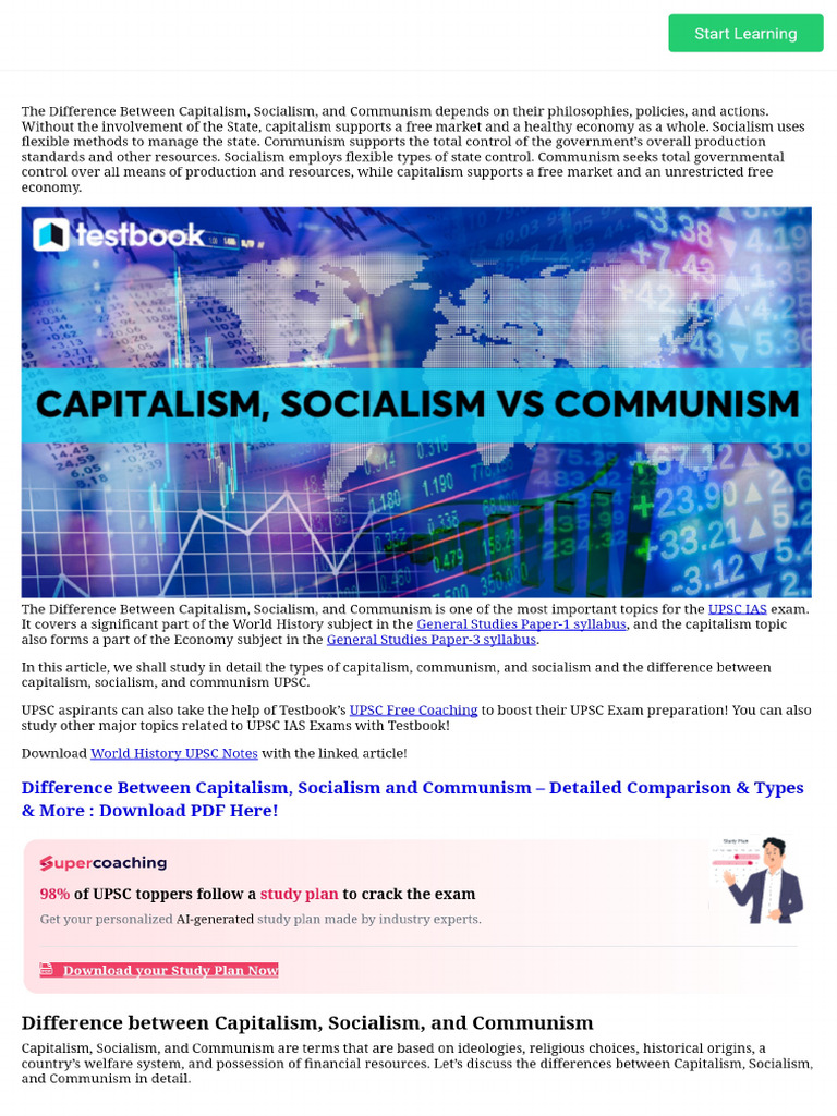 Difference Between Capitalism, Socialism and Communism-UPSC Notes | PDF