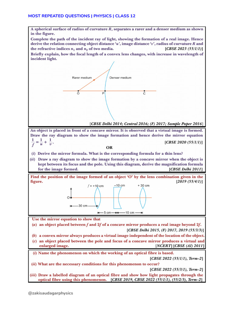 Most Repeated Questions - Physics - Class 12 - 13-21 | PDF