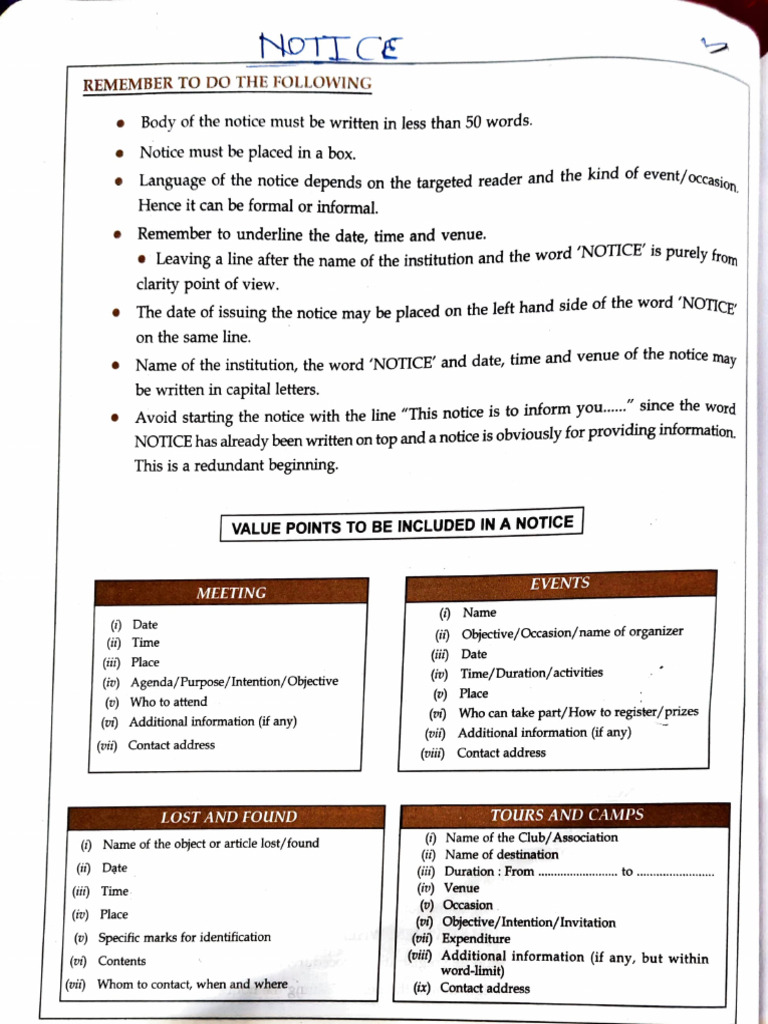 Notice Writing Notes | PDF