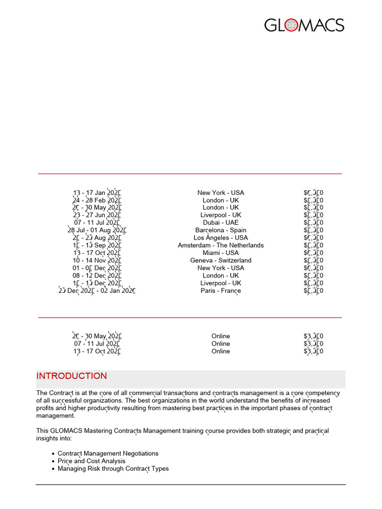 Glomacs Training Consultancy Mastering Contracts Management 64591 | PDF ...