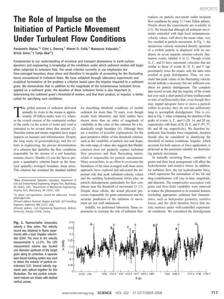 The Role of Impulse on the Initiation of Particle Movement Under Turbulent Flow Conditions | PDF ...