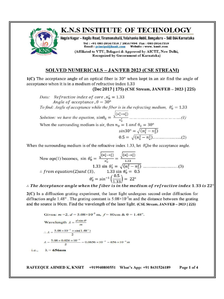 Solved Numericals - Jan 2023 - Cse-Stream | PDF