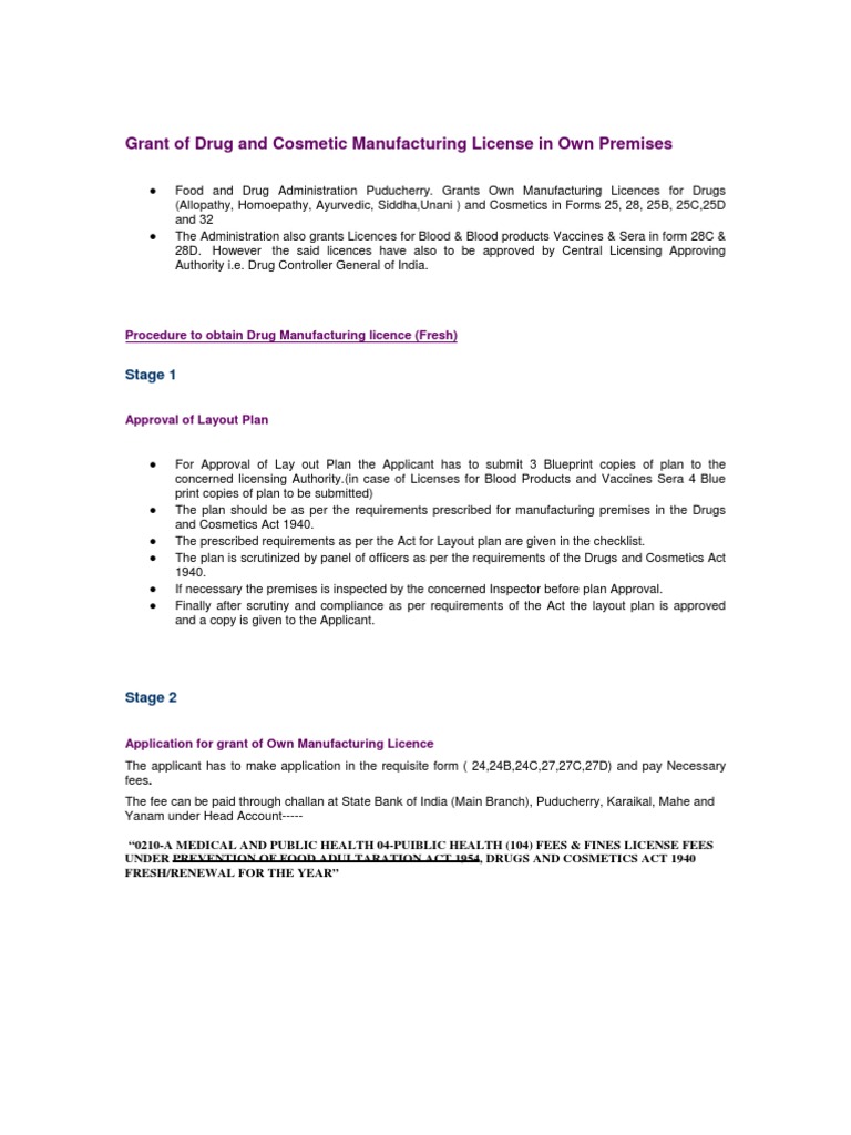 Grant of Drug and Cosmetic Manufacturing License in Own Prem | License ...