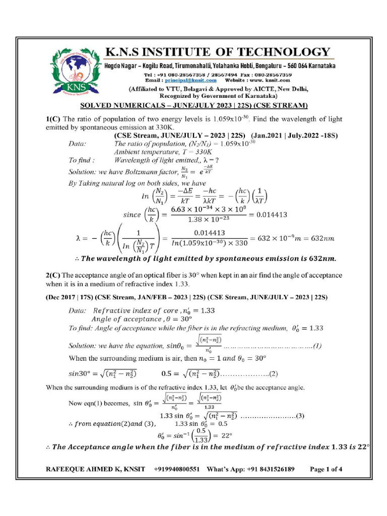 Solved Numericals - July 2023 - Cse-Stream | PDF