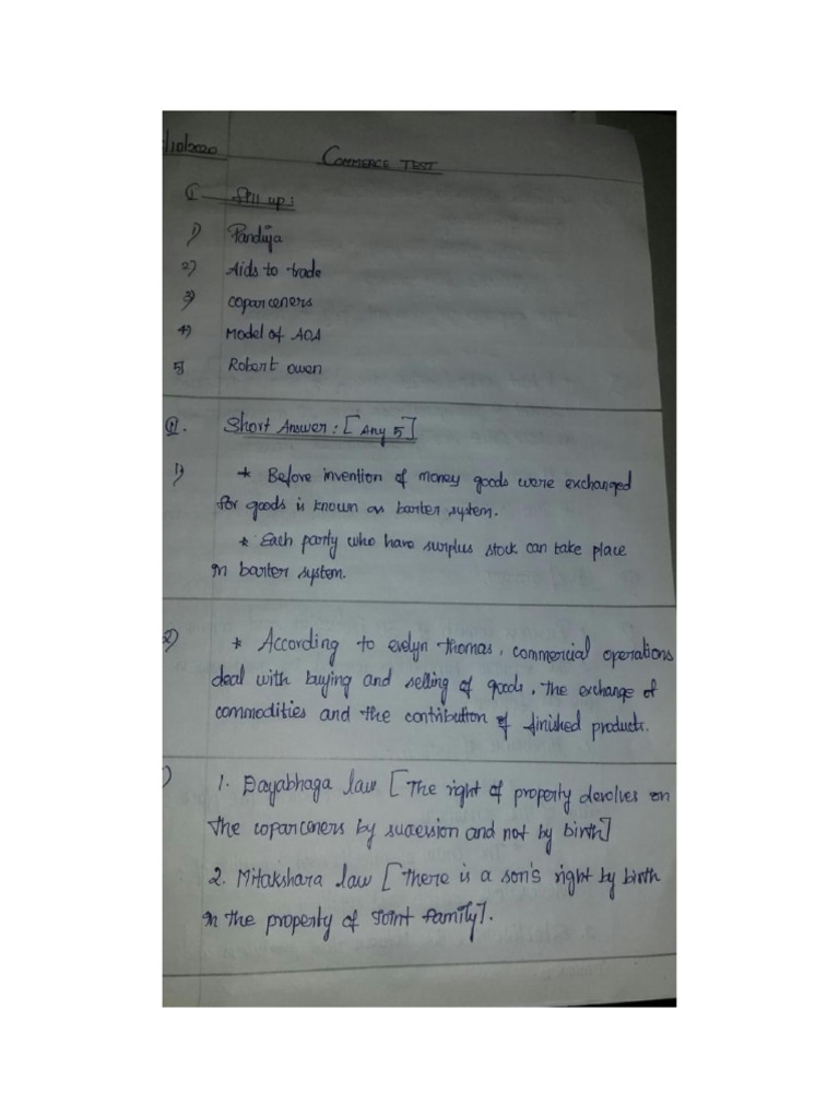 Commerce Test From a. Guna Sunthari | PDF