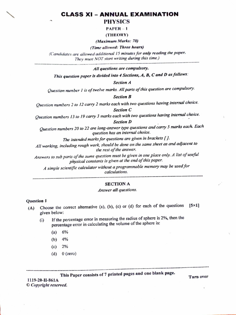 Annual Examination 2019-20 | PDF | Force | Gases