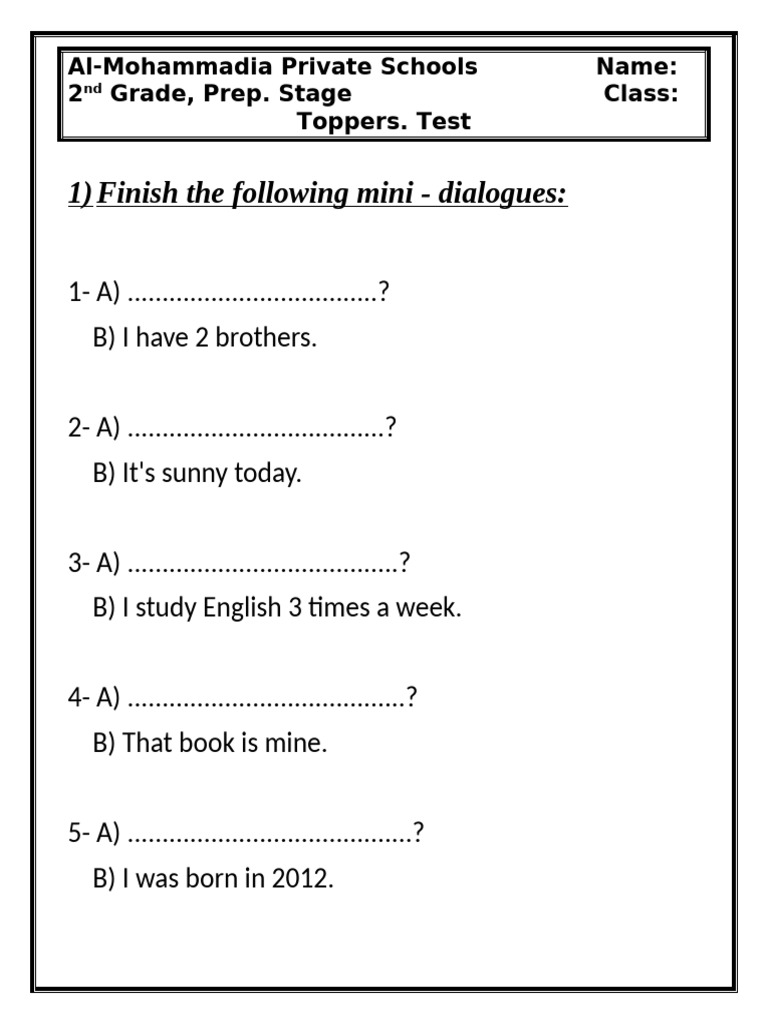 2nd Grade English Test Preparation | PDF