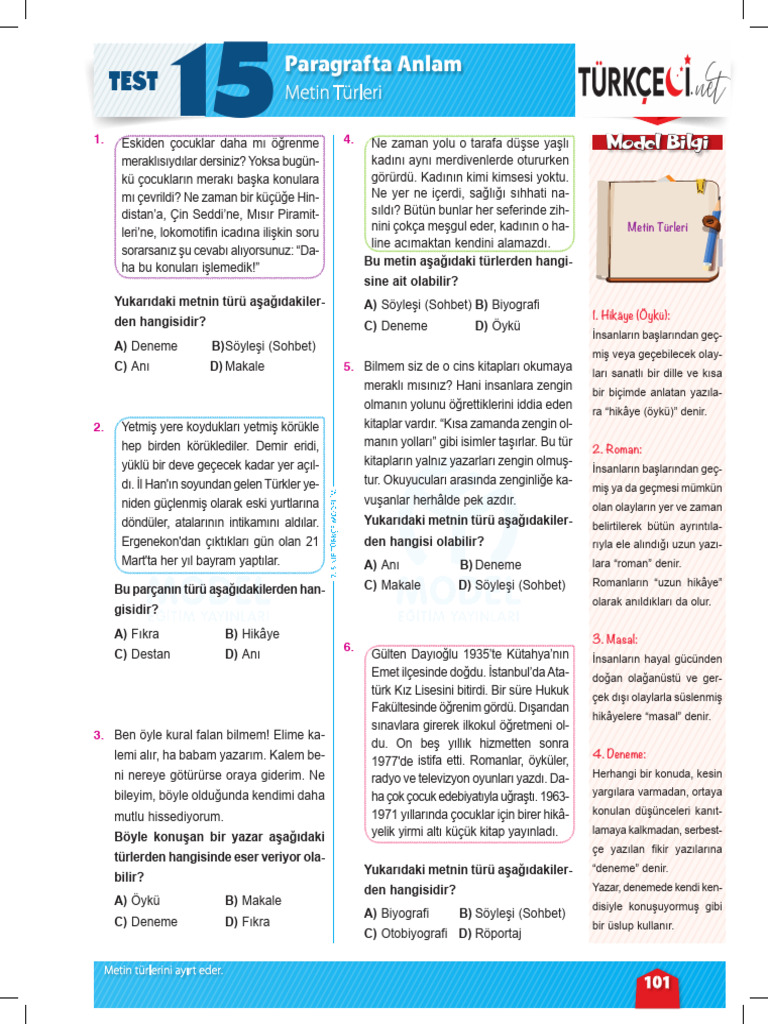 Metin TÃ Rleri 1 | PDF