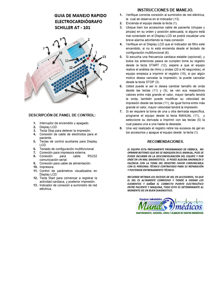 Guía Rápida ECG Schiller AT-101 | PDF | Pantalla de cristal líquido