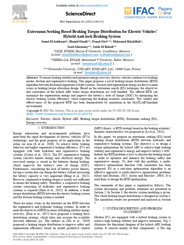 Sciencedirect: Ifac Papersonline 56-2 (2023) 2546-2551 | PDF | Brake | Transport
