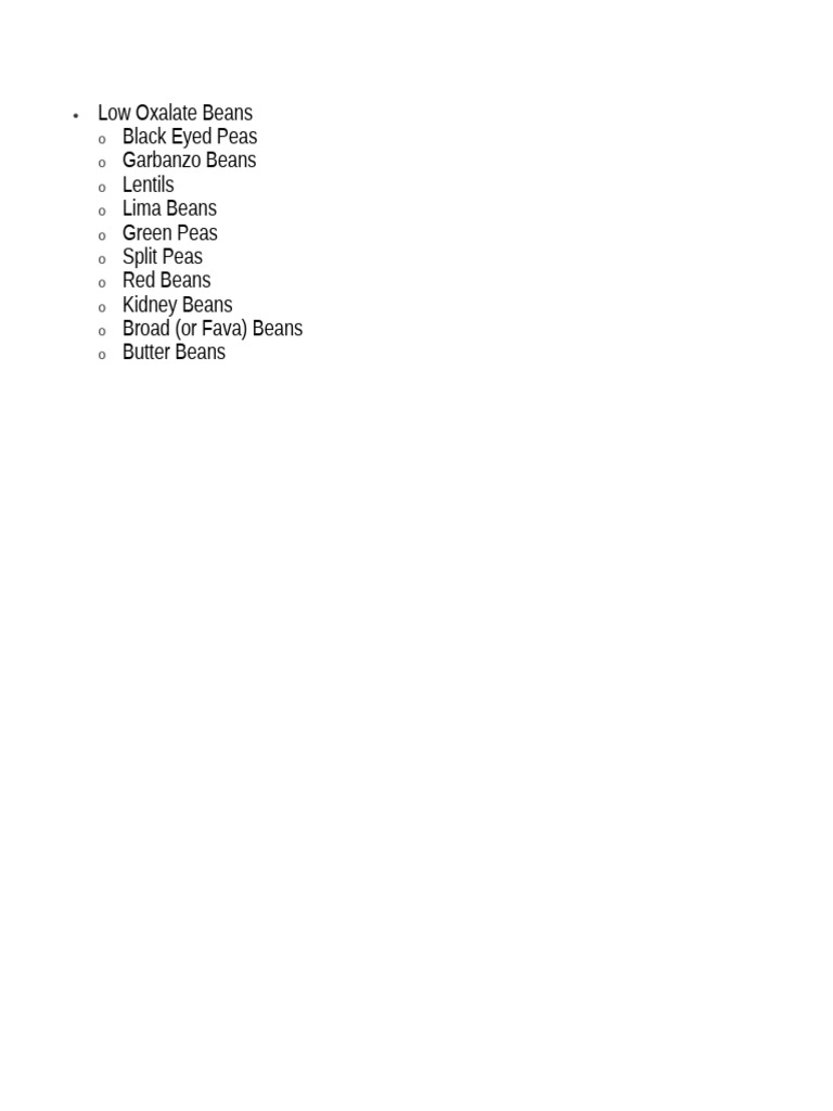 Low Oxalate Beans | PDF