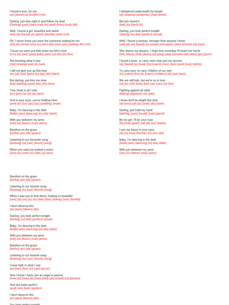 Ed Sheeran's "Perfect" Pronunciation Guide | PDF