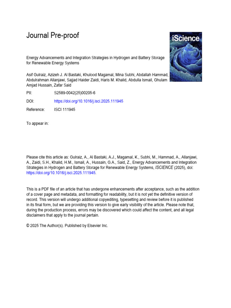 Energy Advancements and Integration Strategies in Hydrogen and Battery ... Energy Advancements and Integration Strategies in Hydrogen and Battery ...
