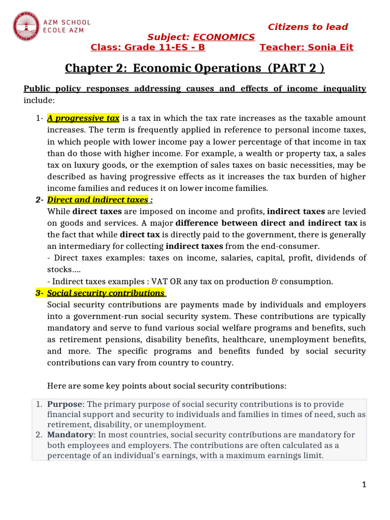 GR 11 ES Economics Chapter 2 PART 2 | PDF | Taxes | Money