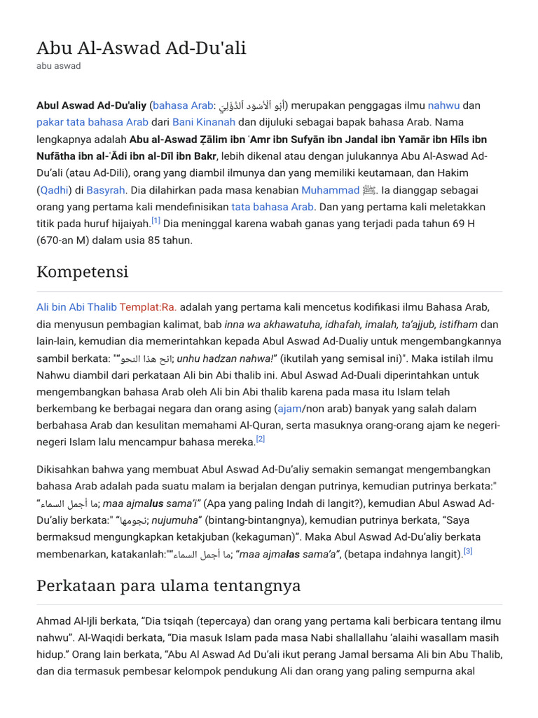Abu Al-Aswad Ad-Du'ali - Wikipedia Bahasa Indonesia, Ensiklopedia Bebas | PDF