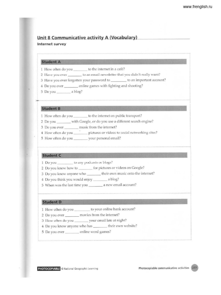 Communicative Activity 8A - Life Pre-Intermediate | PDF