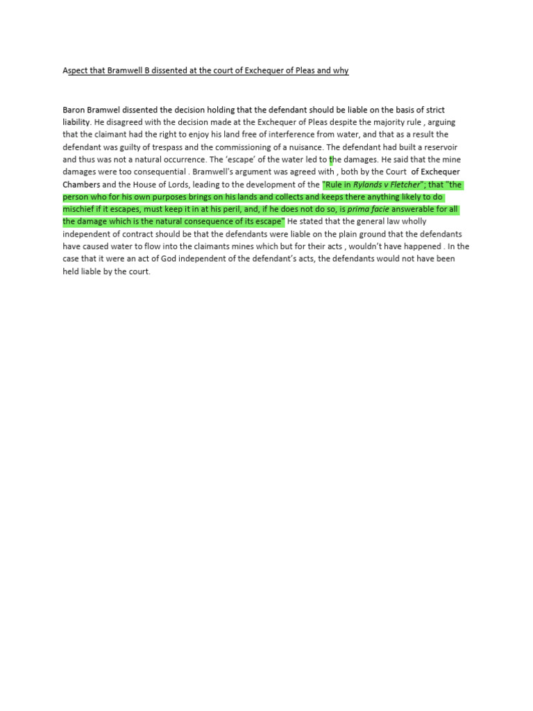 apect that Bramwell b dissented and why (1) | PDF