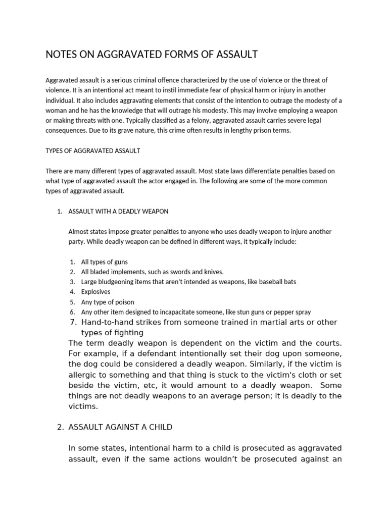 Notes On Aggravated Forms of Assault | PDF | Assault | Violent Crime