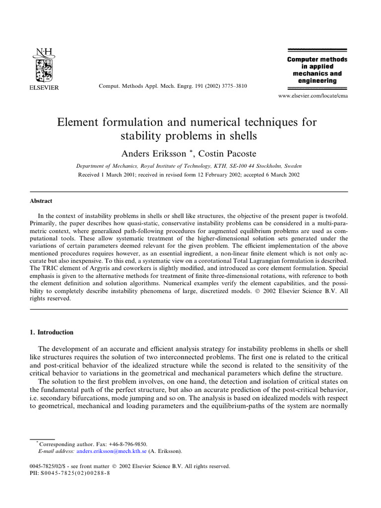 2002 - Eriksson-Pacoste - Element Formulation and Numerical Techniques For Stability Problems in ...