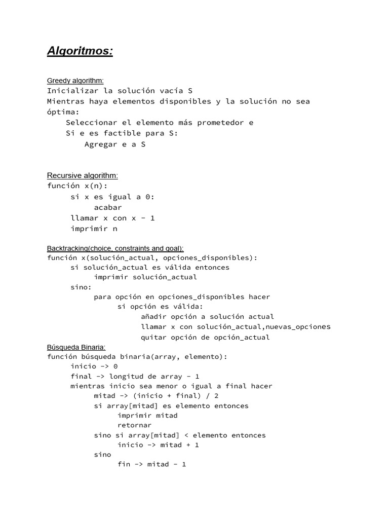 Pseudocódigo de Algunos Algunos Algoritmos | PDF | Matemáticas discretas | Combinatoria