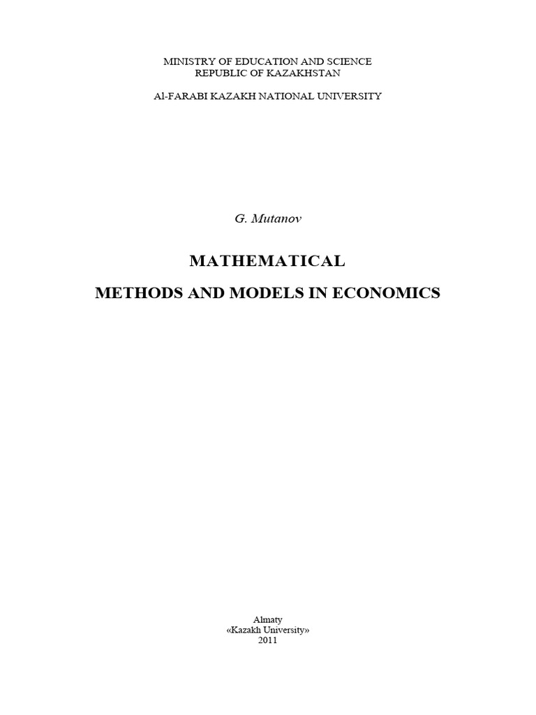 Mathematical Methods and Models in Economics Monograph 9786012472547 ...