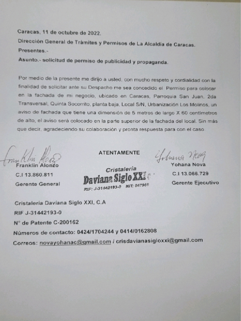 Carta de Solicitud Propaganda y Publicidad | PDF