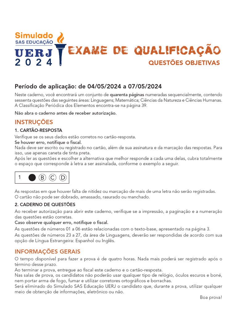 5o SIMULADO UERJ SAS 2024 | PDF | Método científico