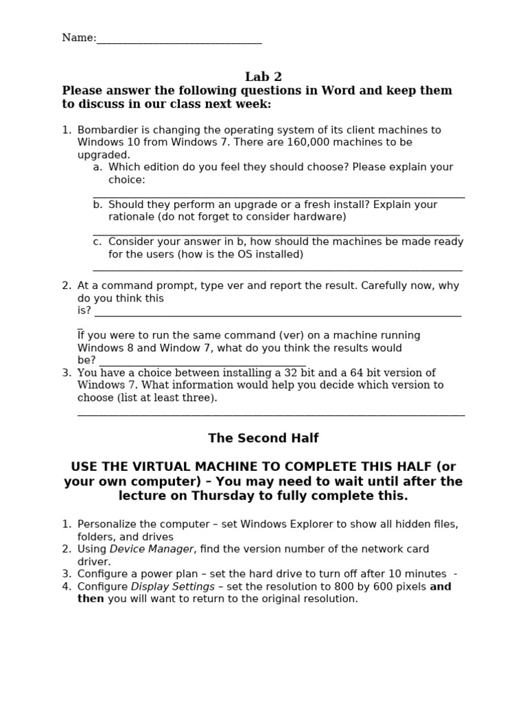 Windows 10 Upgrade Lab Questions | PDF