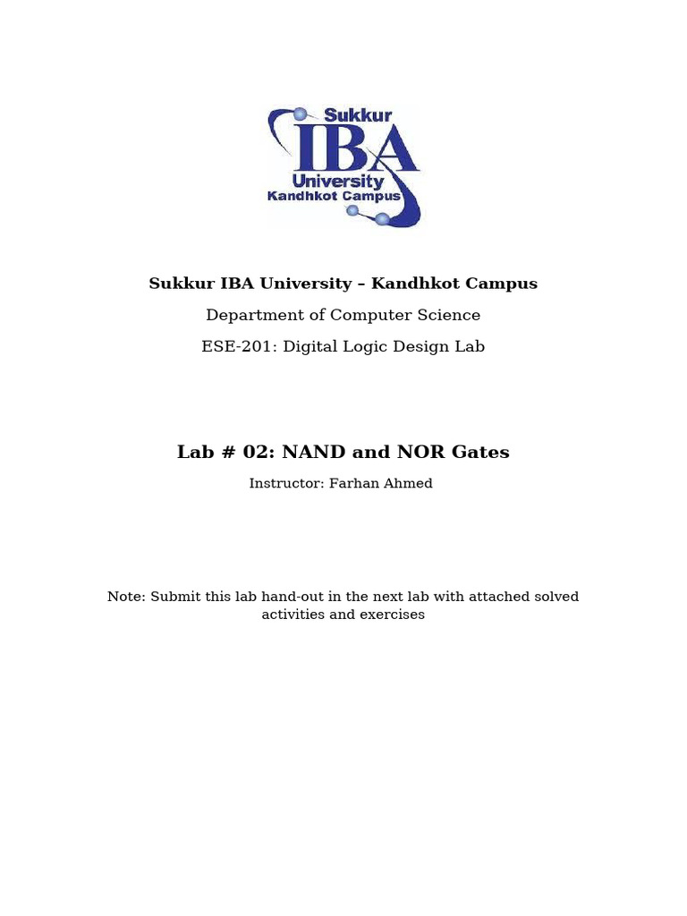 DLD_Lab_02 [NAND and NOR Gates] | PDF | Logic Gate | Electronics