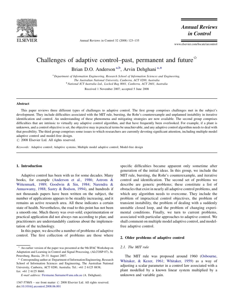 Challenges of adaptive control–past, permanent and future | PDF | Control Theory | Applied ...