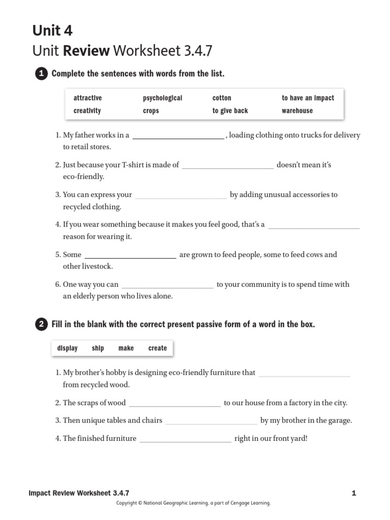 Unit Review Worksheet 4 | PDF | Clothing