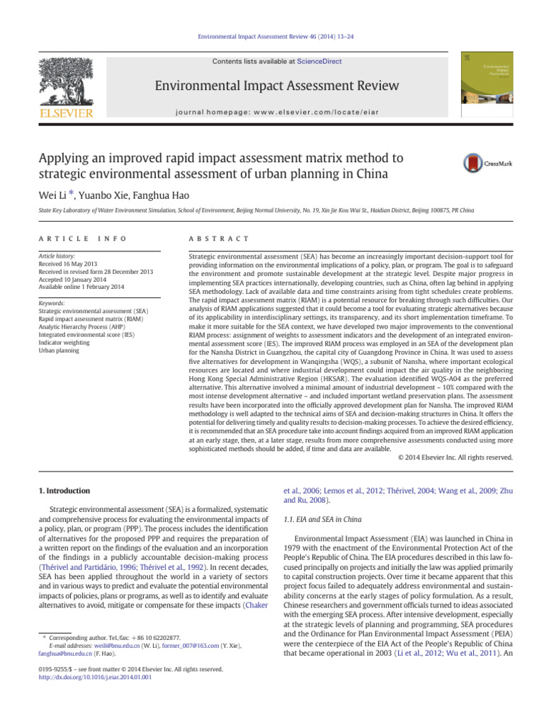 _Li 14 | PDF | Environmental Impact Assessment | Methodology