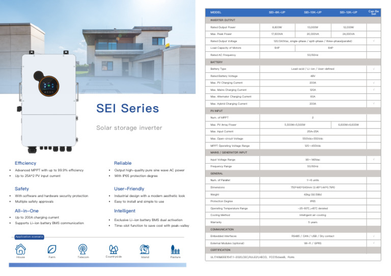 SEI Series - US - 48V - 8 12kW - 120V&240V - Solar Storage Inverter ...