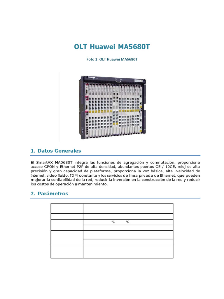 HUAWEI OLT GPON MA5680T Datasheet | PDF | Ingeniería Informática | Arquitectura de Computadores