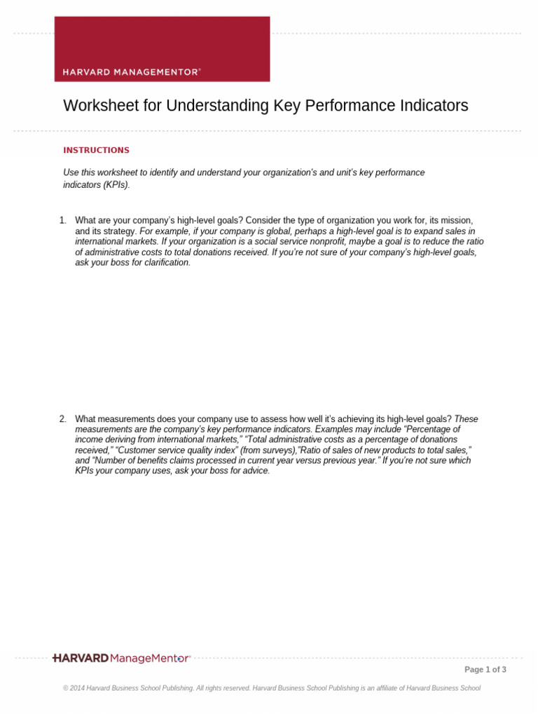 Worksheet for Understanding Performance Indicators | PDF | Performance ...