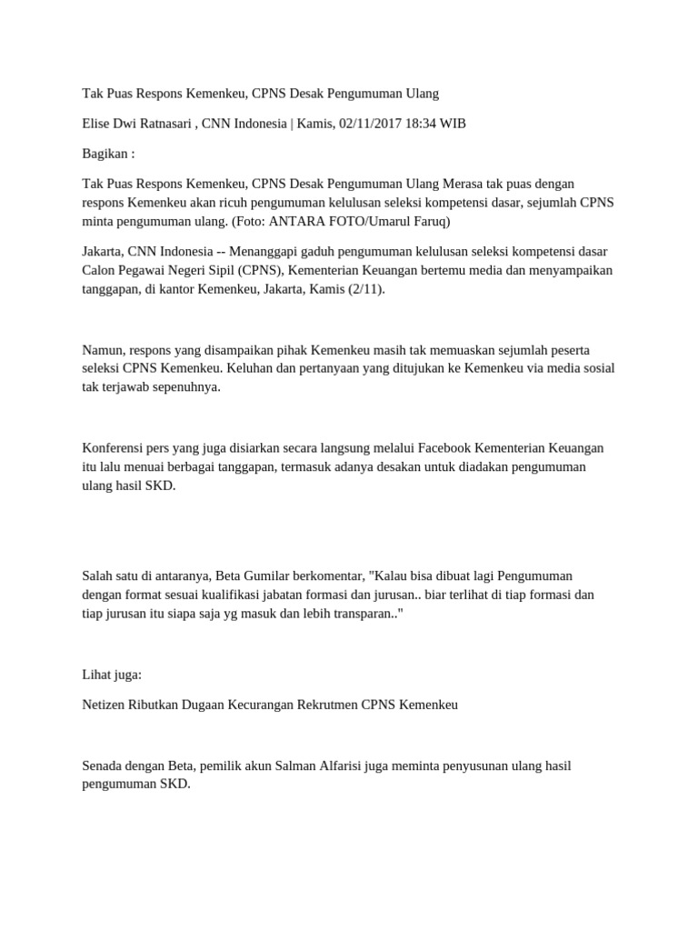 Tak Puas Respons Kemenkeu | PDF