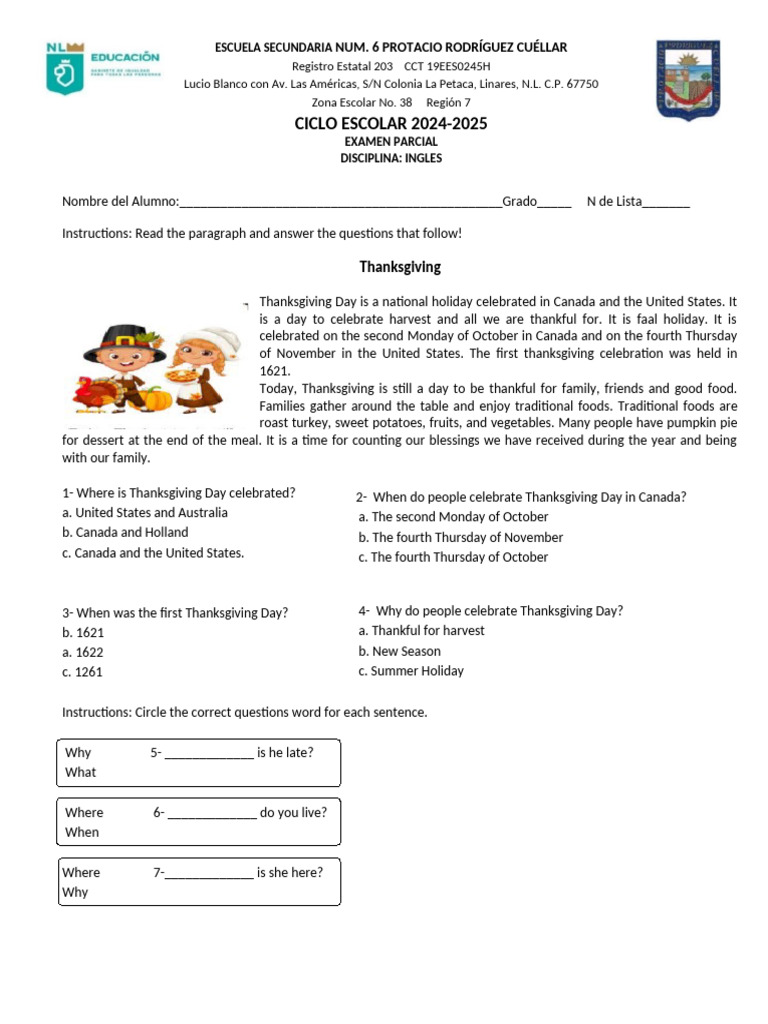 Thanksgiving Day Overview and Quiz | PDF | Thanksgiving | Cuisine