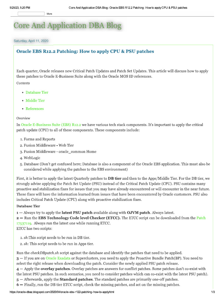 Applying DB and EBS Patches | PDF