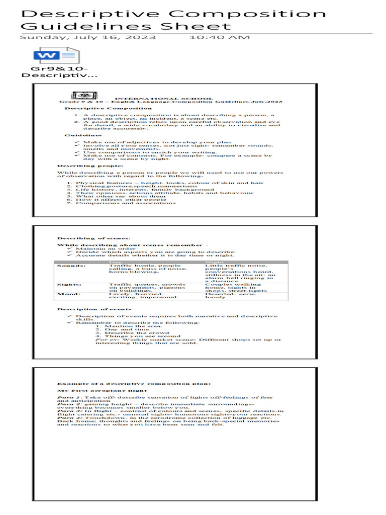 Descriptive Composition Guideli | PDF